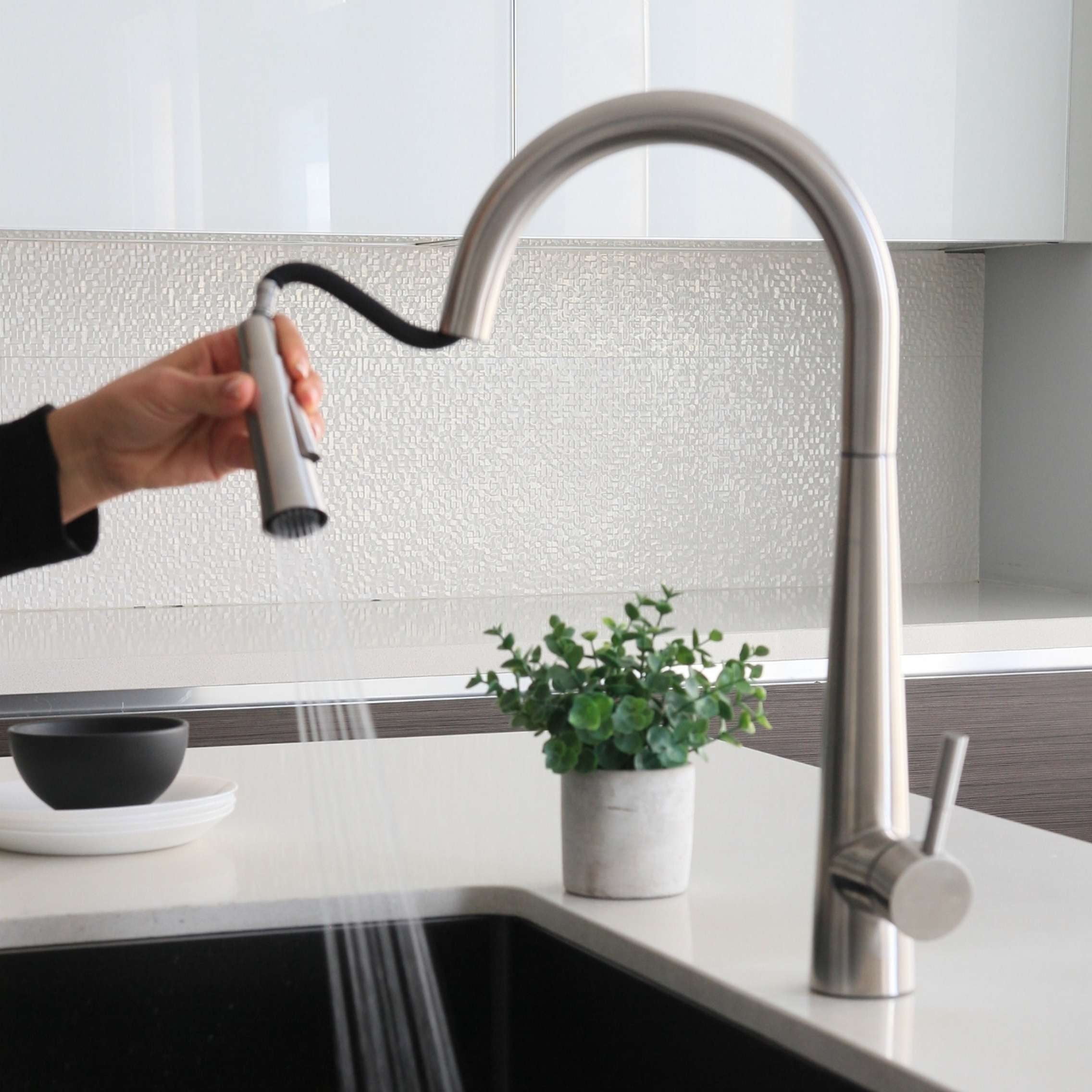 Stylish Siena 17 ¾" Ht Single Handle Brushed Stainless Steel Pull Down ...