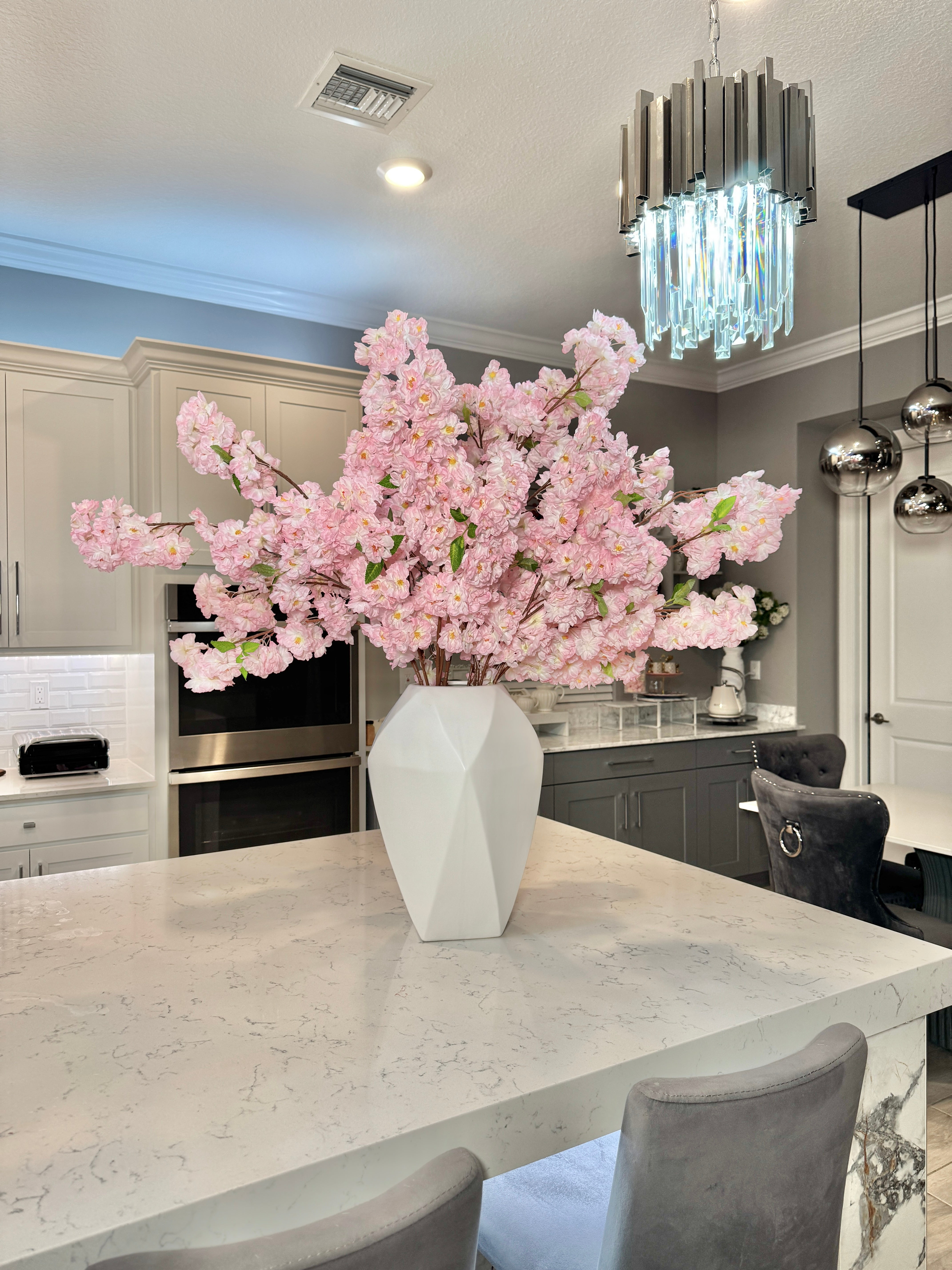 Aria Pink Silk Cherry Blossom Branches Set of 3, 42" Artificial Flower ...