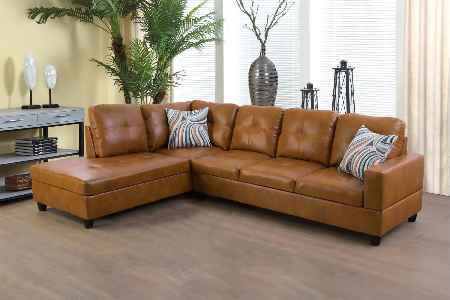 Sienwiey Faux Leather L-Shape Sectional Sofa & Chaise, Ergonomic Design ...