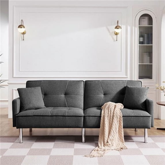 "Tonopah 85"" 3 in 1 Convertible Futon, Fabric Covered, Chrome Legs ...
