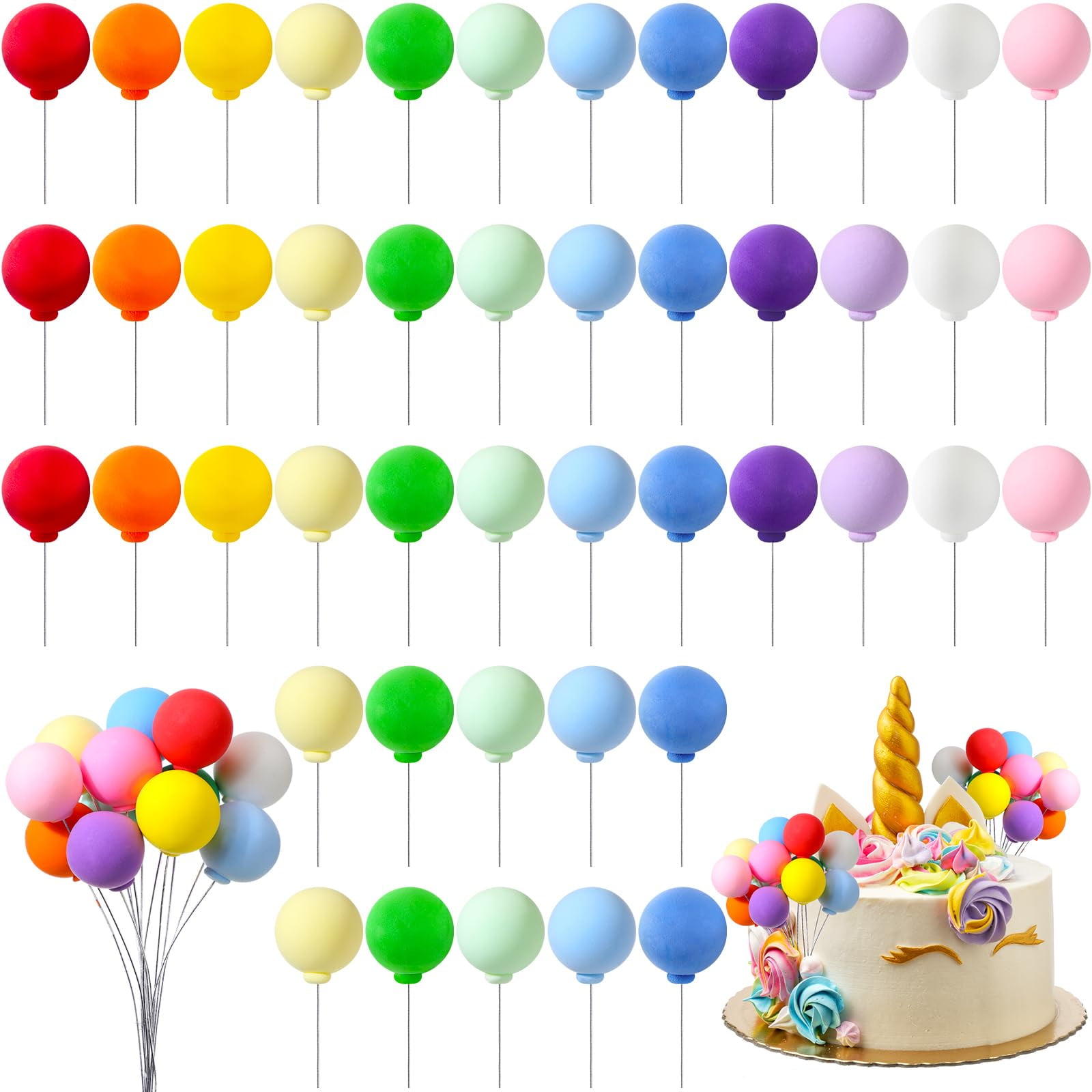 Sieral 60 Pcs TWE5 Mini Balloon Cake Toppers Rainbow Round Balls ...