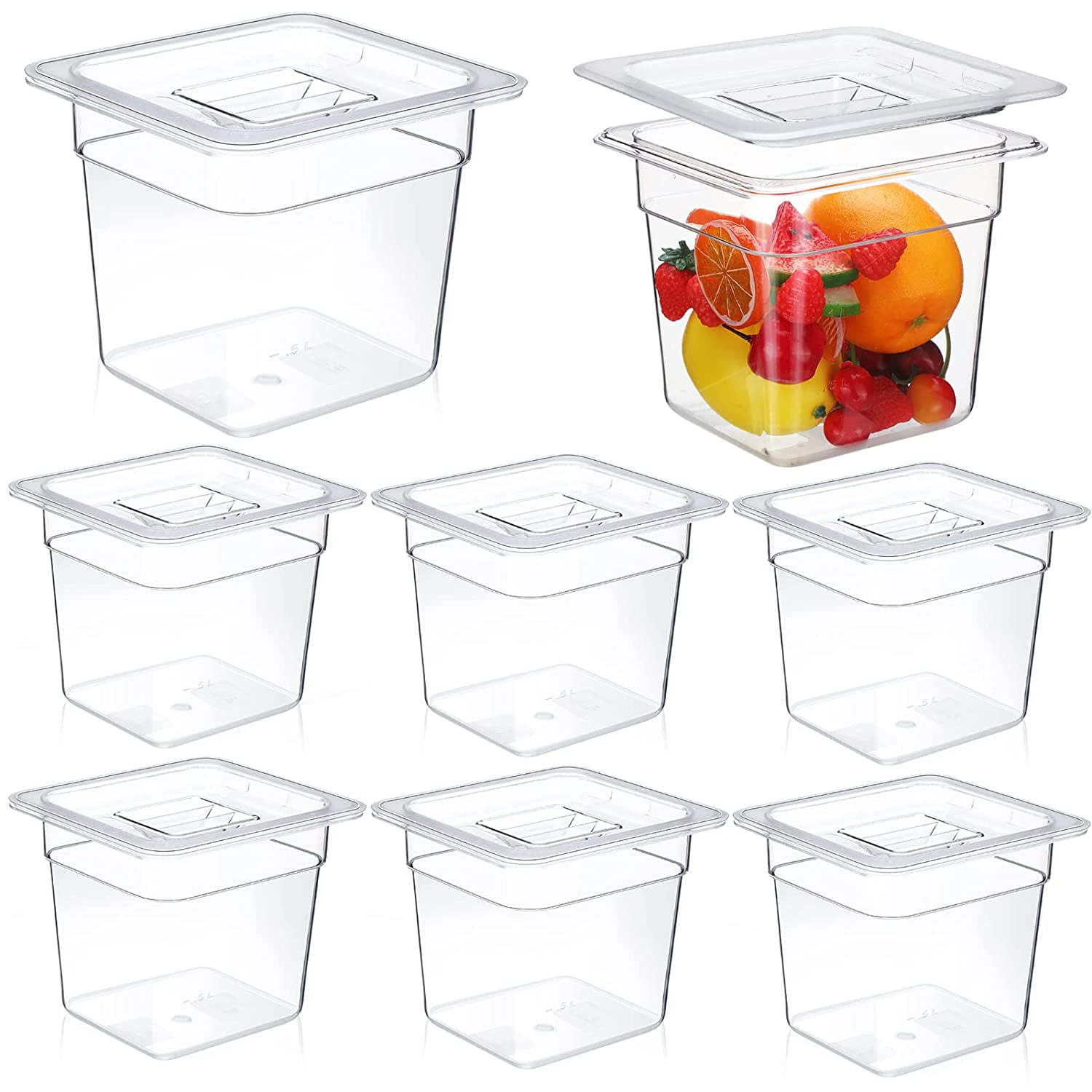 Sieral Pack of 8 Clear 1/6 Size, 6'' Deep Food Pan Acrylic Square Food ...