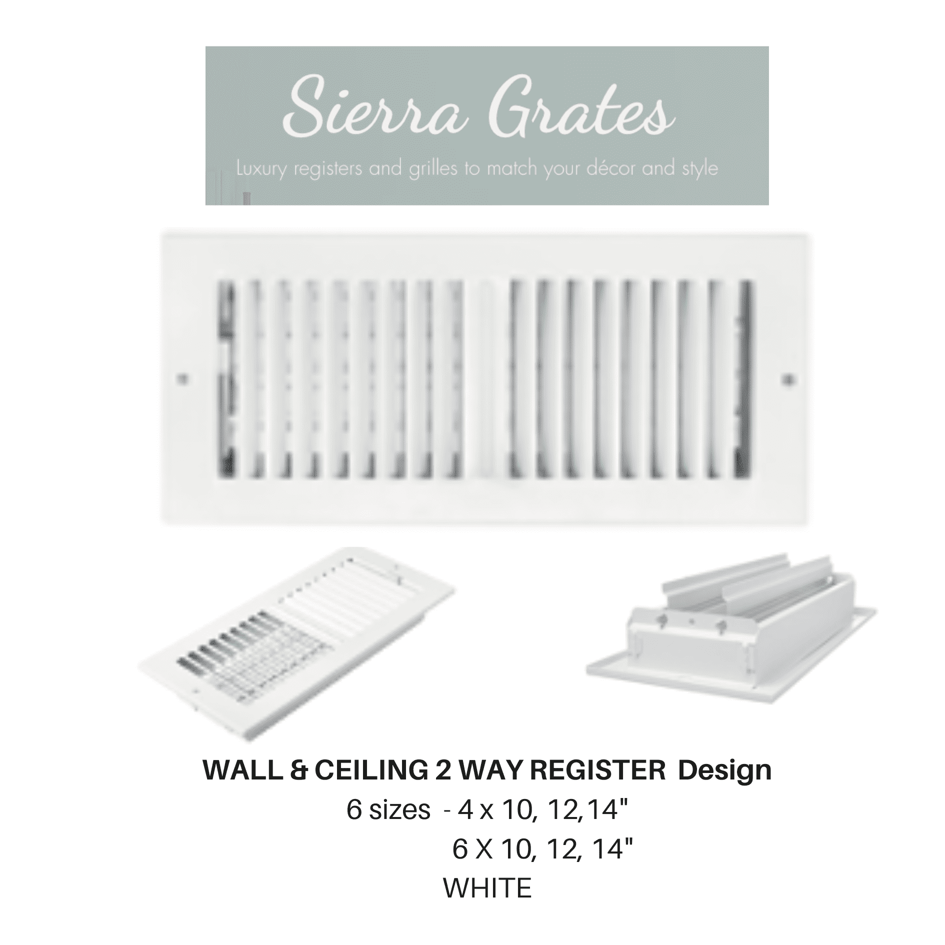 Sierra Grates 2 Way Sidewall & Ceiling heating and Cooling Register ...