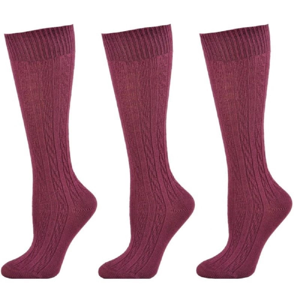 Girls Knee High School Uniform Socks 3-Pack, Sierra Cotton Cable Knit ...