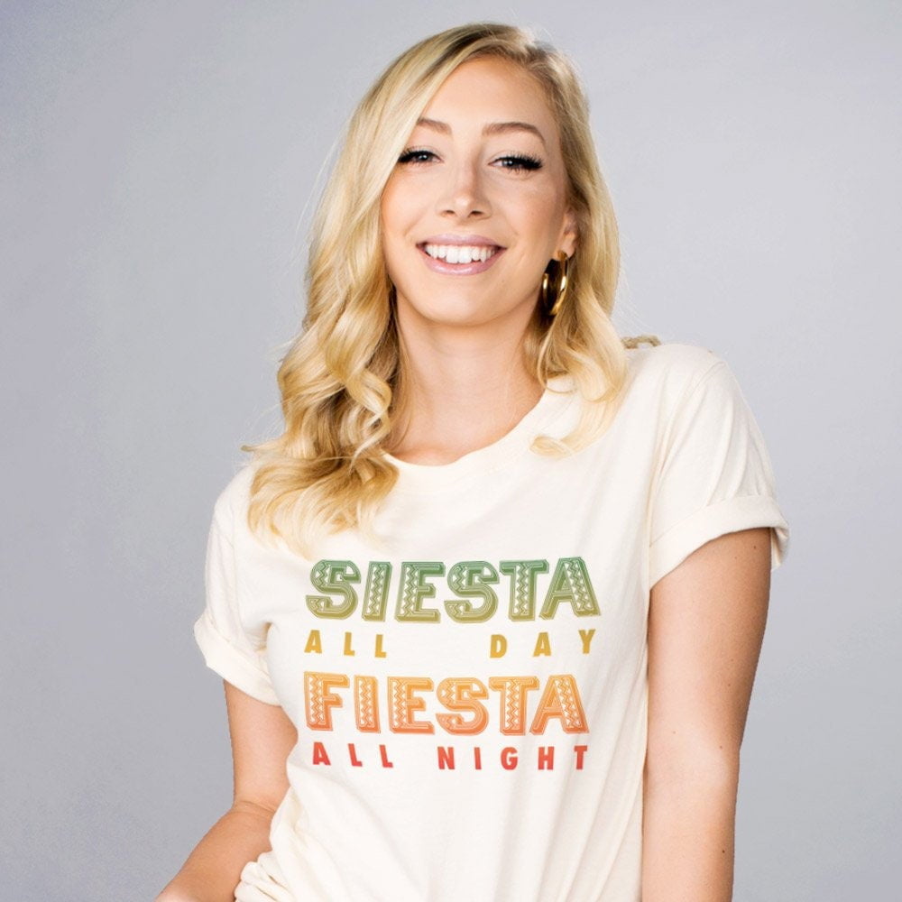 Siesta All Day Fiesta All Night Shirt, Funny Cinco De Mayo Graphic Tee ...