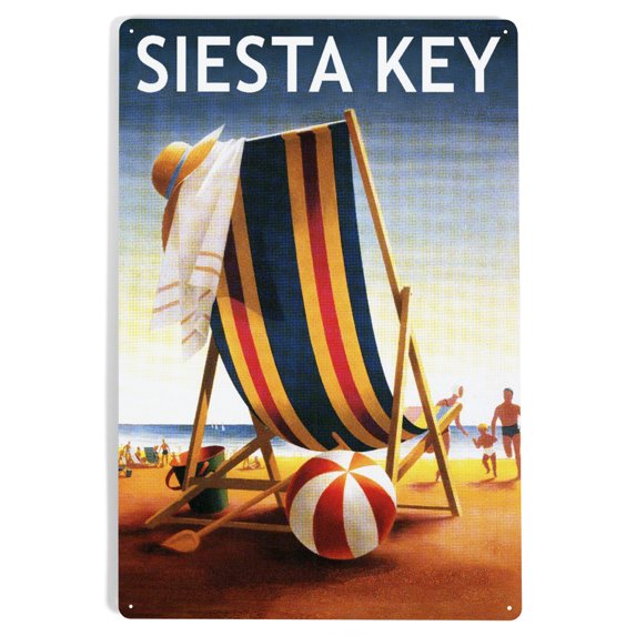 Siesta Key, Florida, Beach Chair and Ball (12x18 Aluminum Art, Indoor ...