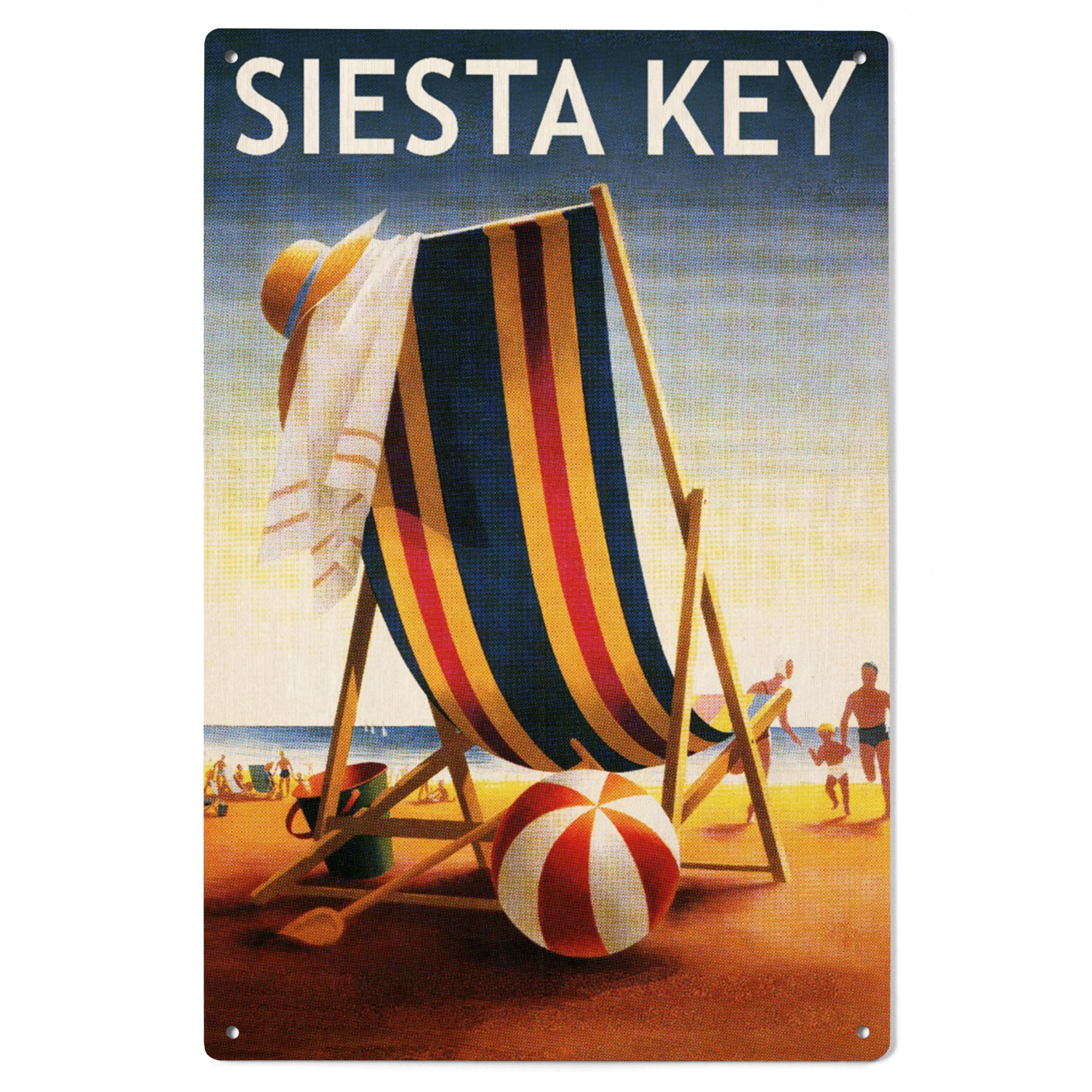 Siesta Key, Florida, Beach Chair and Ball Birch Wood Wall Sign (6x9 ...