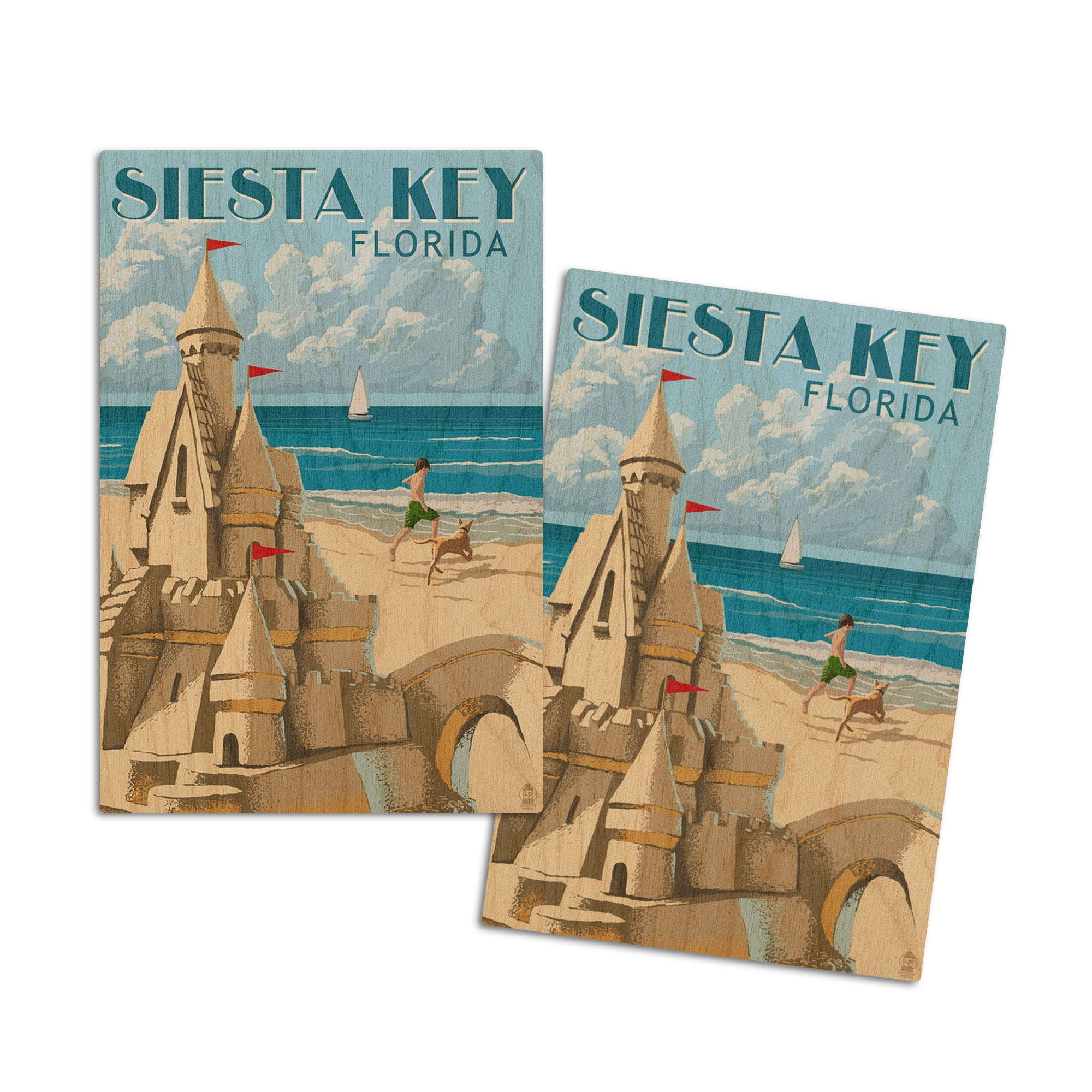 Siesta Key, Florida, Sandcastle (4x6 Birch Wood Postcards, 2-Pack ...