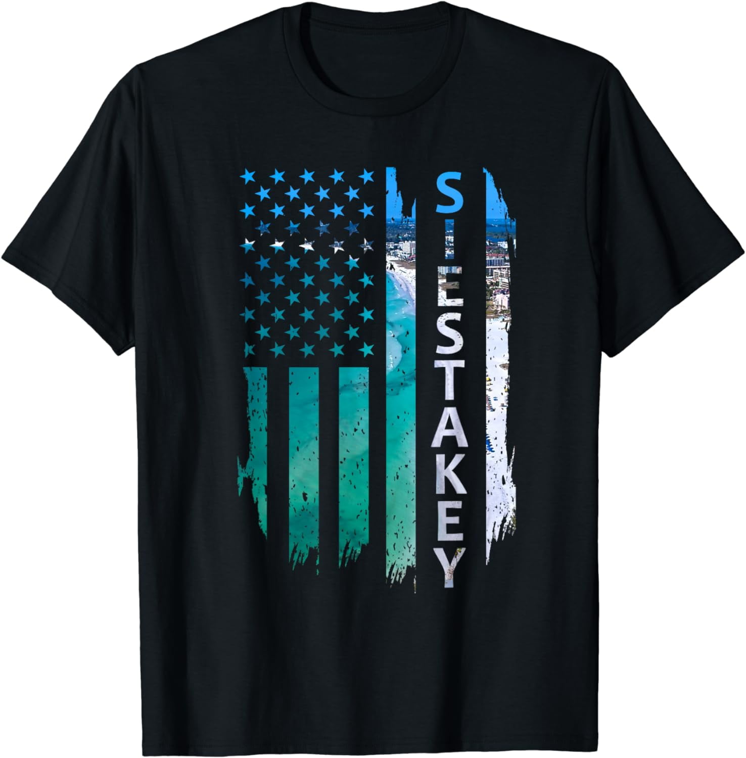 Siesta Key Florida Summer Sunset American Flag Patriotic T-Shirt ...