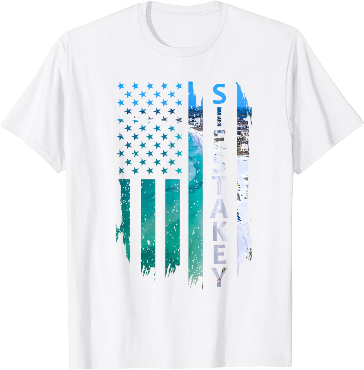 Siesta Key Florida Summer Sunset American Flag Patriotic T-Shirt ...