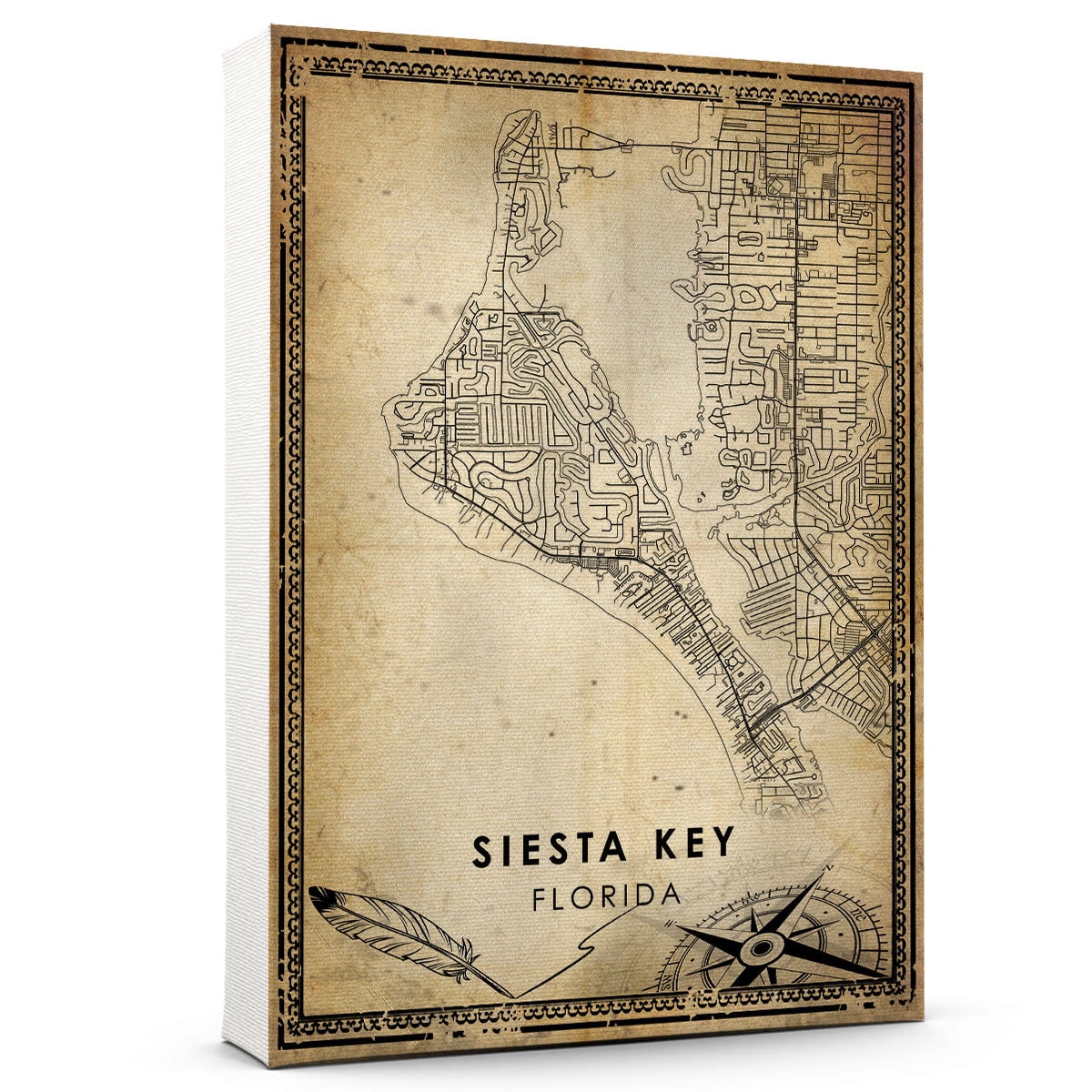 Siesta Key Vintage Map Prints Canvas, Florida Map Art Canvas, Canvas ...