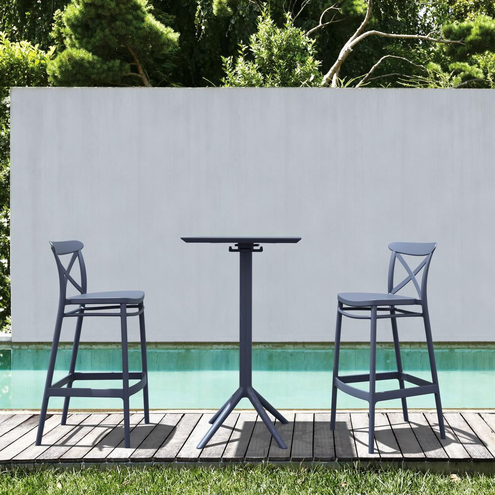 Compamia Sky Cross Square Bar Set with 2 Barstools Dark Gray - Walmart.com
