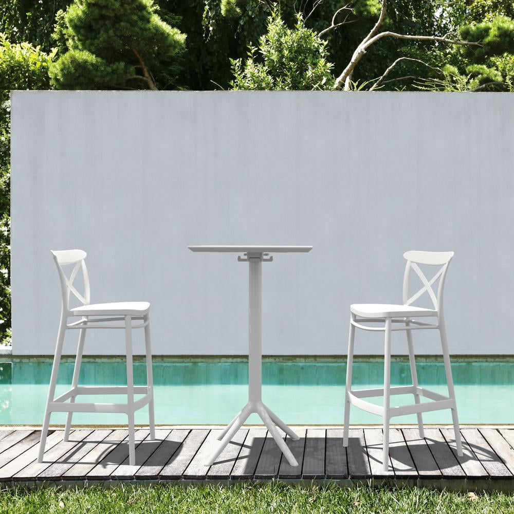 Compamia Sky Cross Square Bar Set with 2 Barstools White - Walmart.com