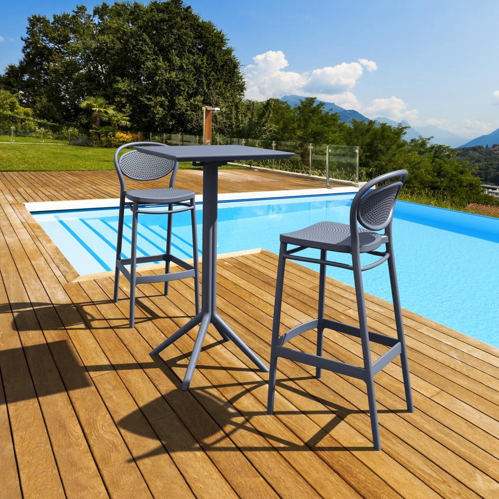 Compamia Sky Marcel Square Bar Set with 2 Barstools Dark Gray - Walmart.com