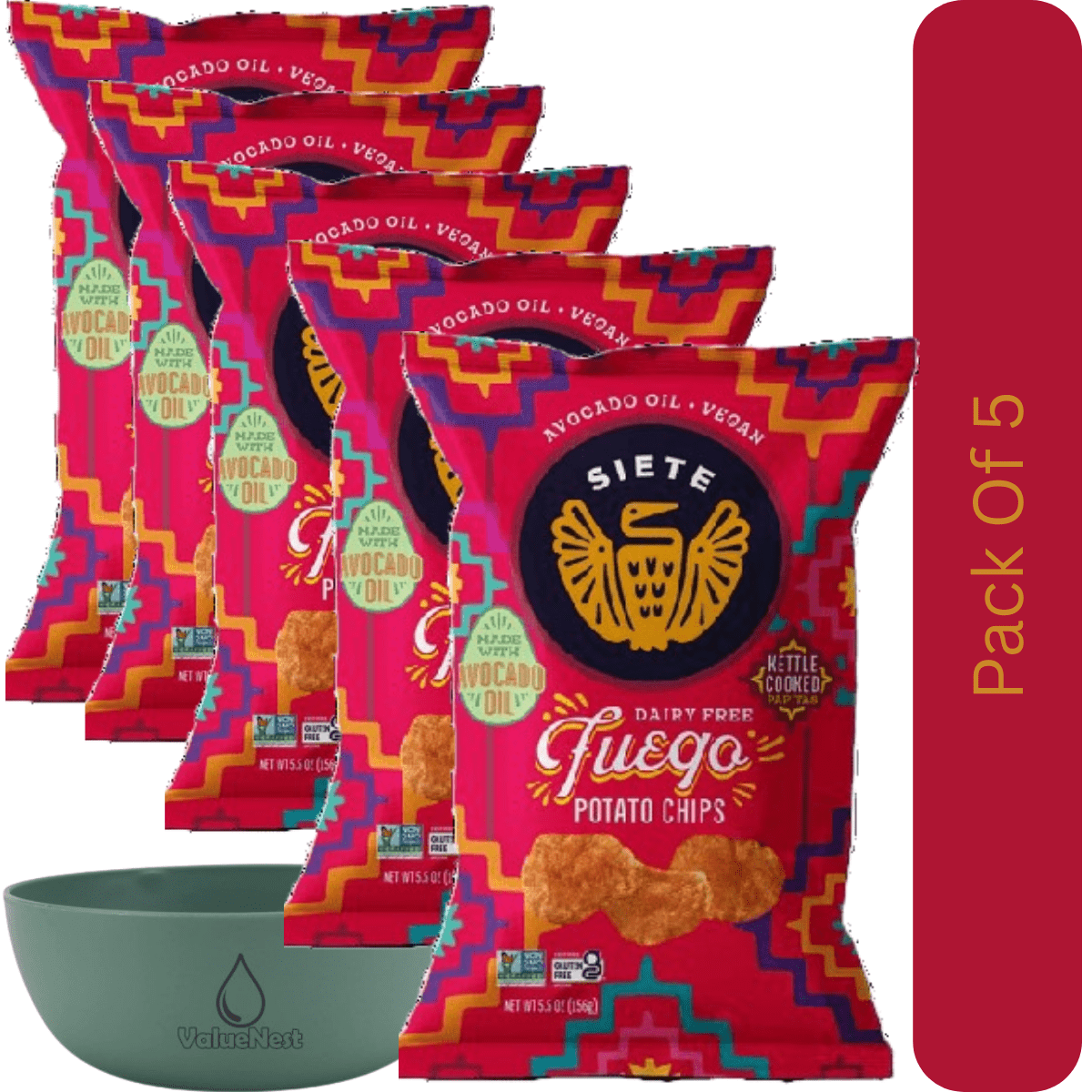 Siete Fuego Kettle Cooked Potato Chips, Spicy Chili & Lime Snack, 5.5 ...