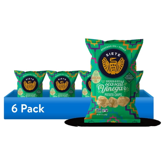 Siete Kettle Cooked Sea Salt & Vinegar Potato Chips, 5.5oz, 6 Pack ...