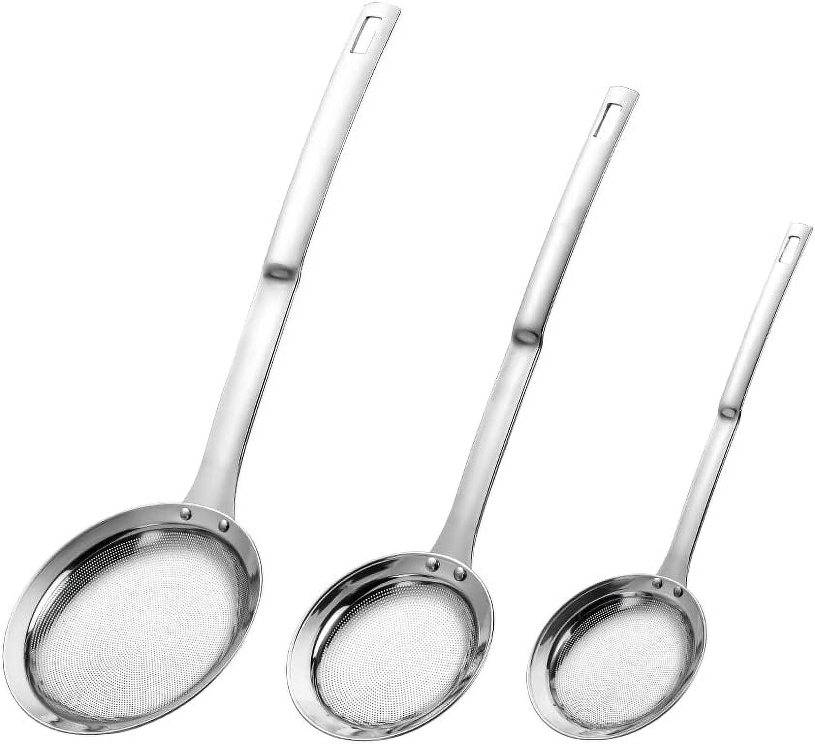 Sieve Fine Mesh Strainer Set Stainless Steel Metal Flat Cooking Skimmer ...