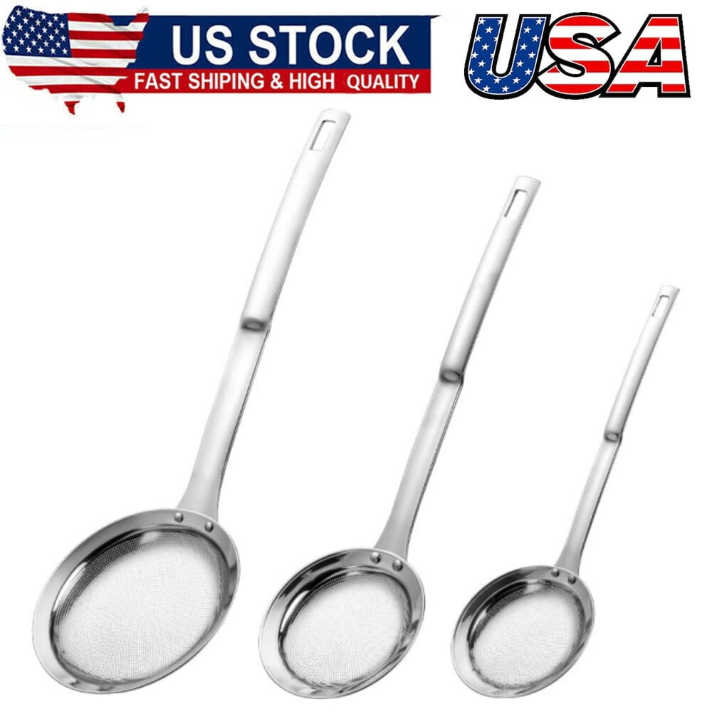 Sieve Fine Mesh Strainer Set Stainless Steel Metal Flat Cooking Skimmer ...