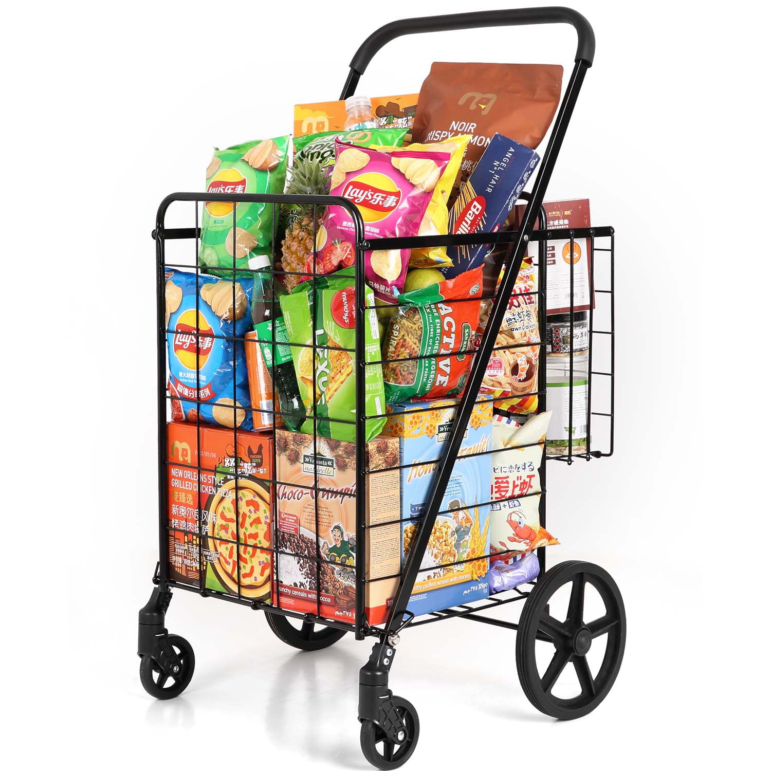 Siffler Folding Jumbo Shopping Cart with Swivel Wheels, 300 lbs ...