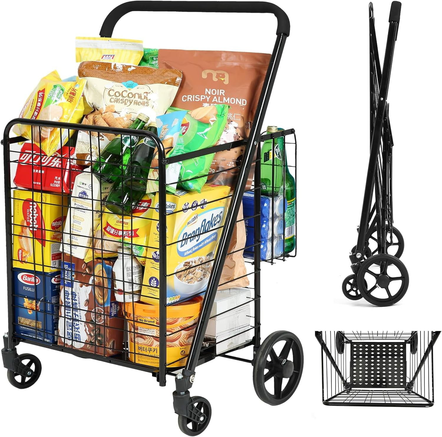 Siffler Folding Jumbo Shopping Cart with Swivel Wheels and Double ...