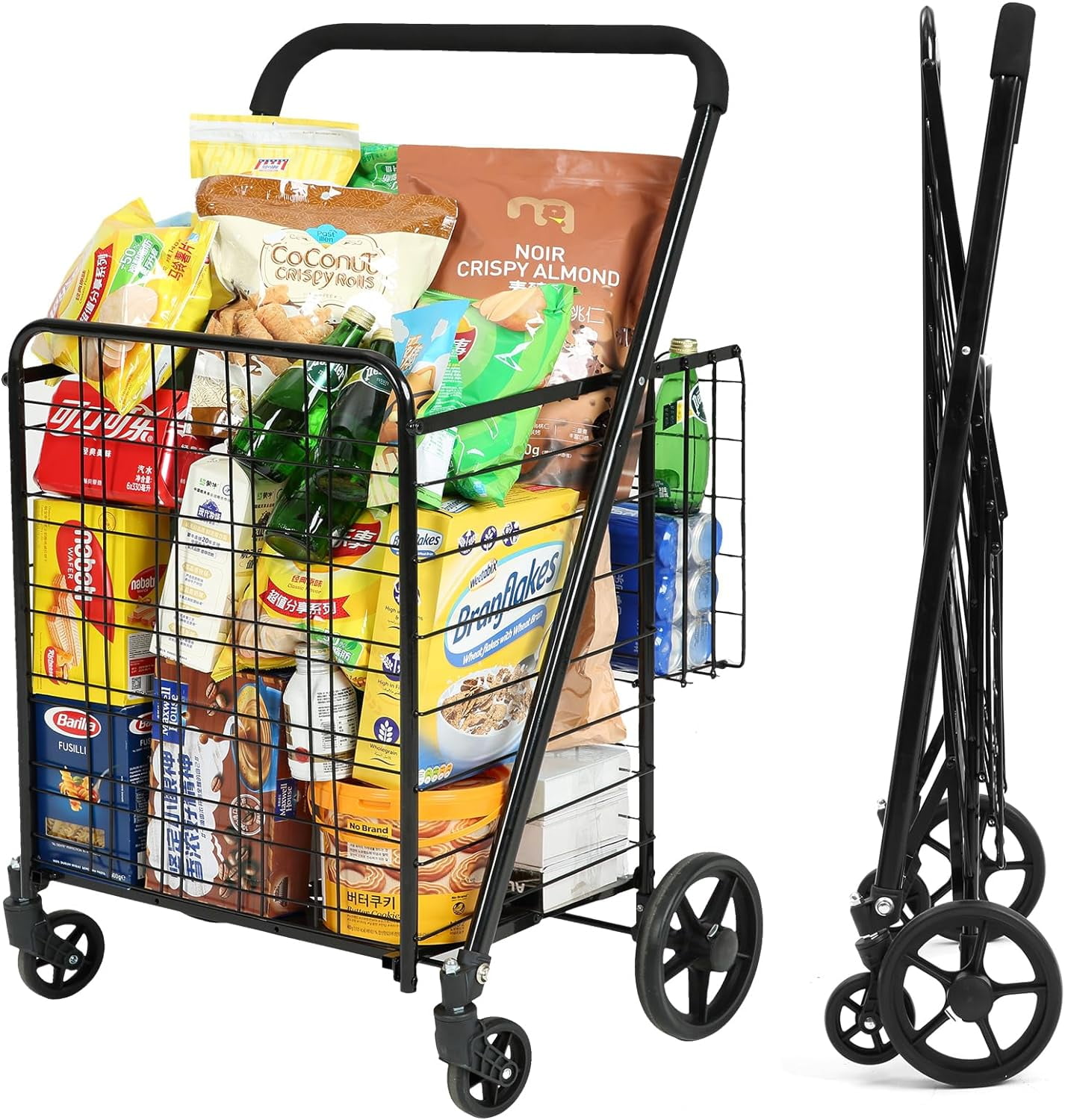 Siffler Folding Jumbo Shopping Cart with Swivel Wheels and Double ...