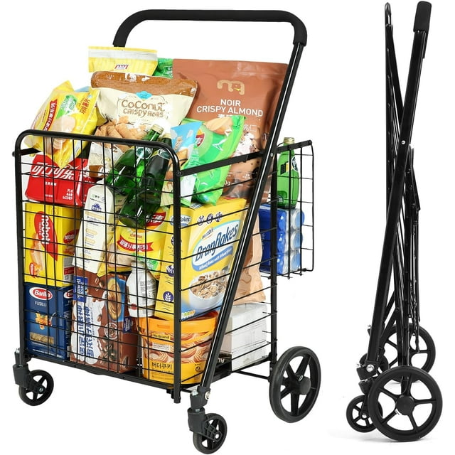 Siffler Folding Jumbo Shopping Cart with Swivel Wheels and Double ...