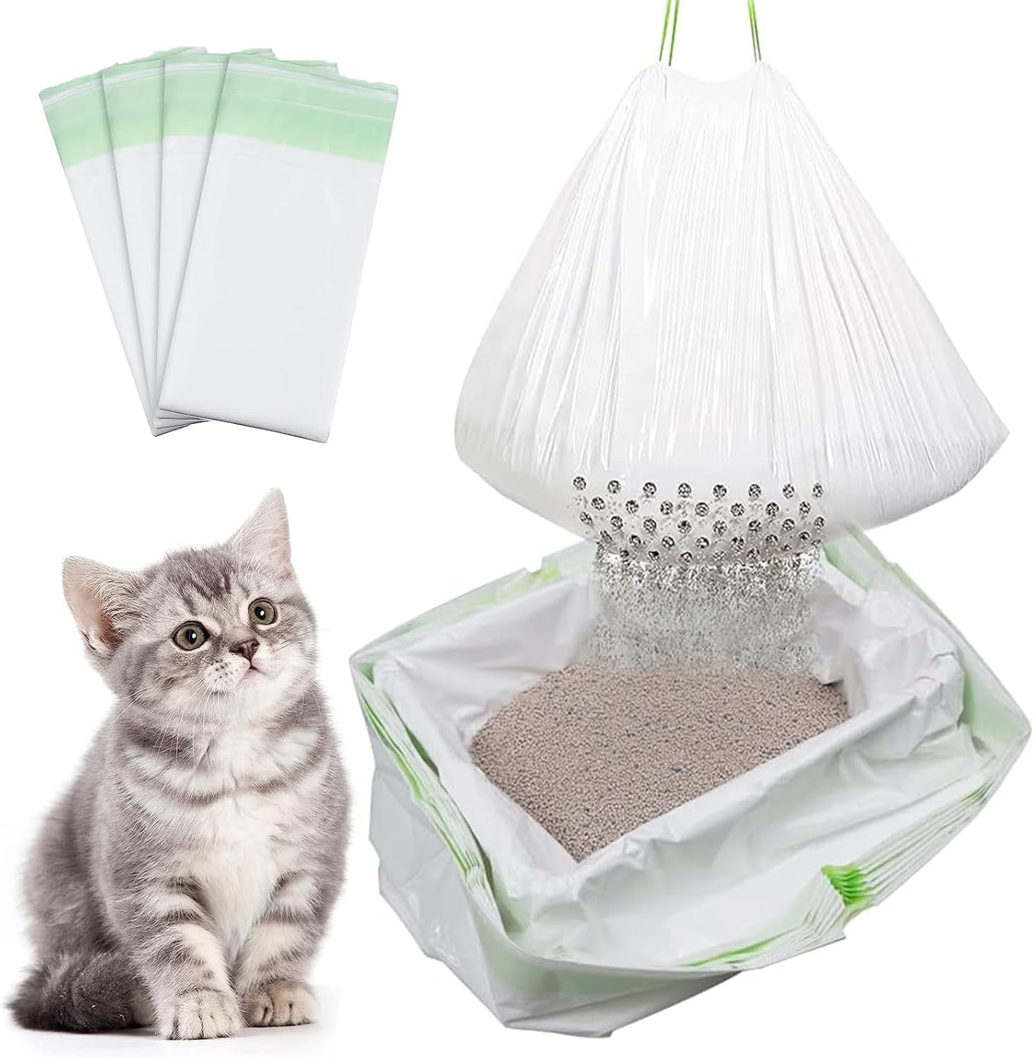 Sifting Cat Litter Box Liners with Holes – Large Drawstring Waste Bags ...