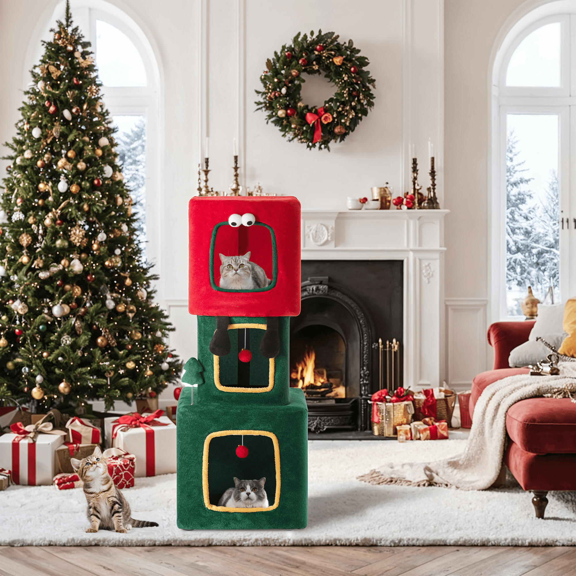 Sifurni 47.5 in 3 Removable Large Cat Condos with Hanging Balls, Cat ...