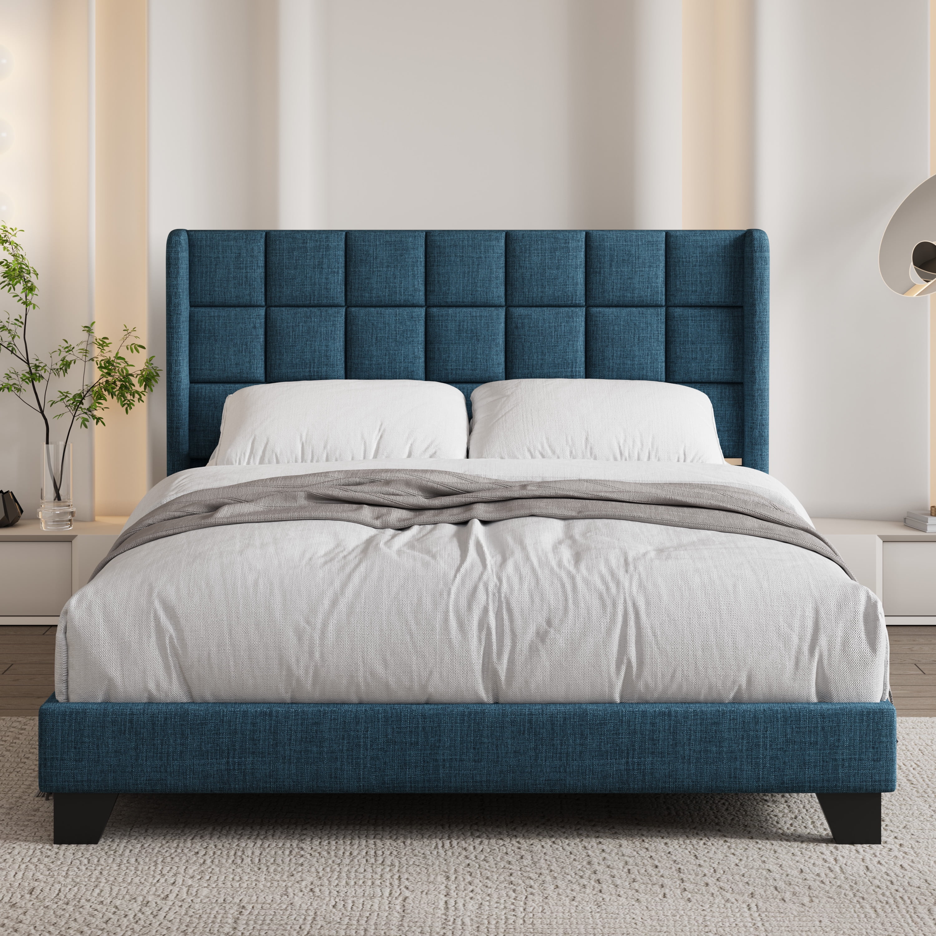 Sifurni Queen Size Bed Frame with Wingback Upholstered Sifurni Queen Size Bed Frame with Wingback Upholstered
