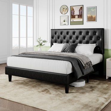 Greatime B1040 Two Tone Black&White Modern Vinyl platform bed, Queen ...