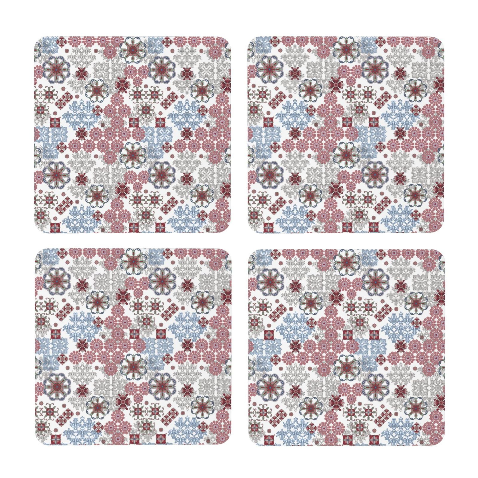 Sigee Abstract Floral for MDF Cork Coaster 4 Pcs Wooden Thick Cork ...