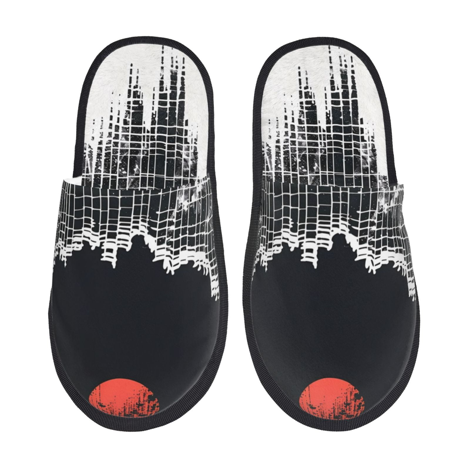 Sigee Abstract Red Sun Design for Cozy Furry Slippers Super Soft Indoor ...