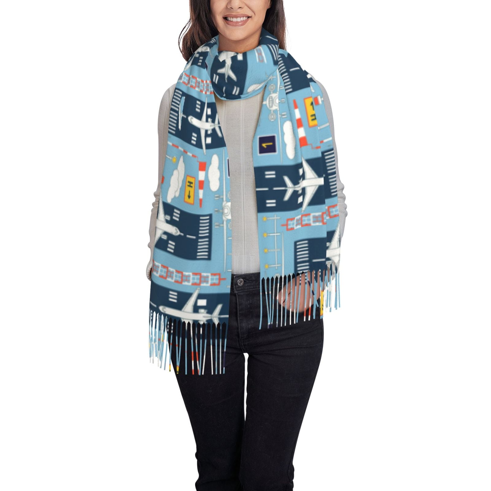 Sigee Airplanes and Aviation Signs for Scarf for Women Winter Warm ...