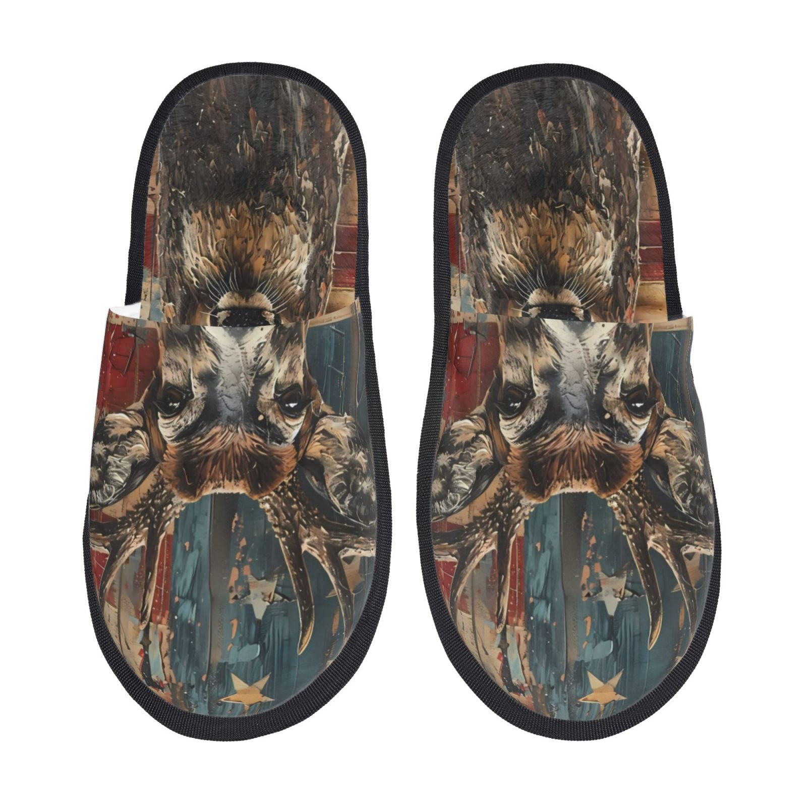 Sigee American Flag Deer Art for Cozy Furry Slippers Super Soft Indoor ...