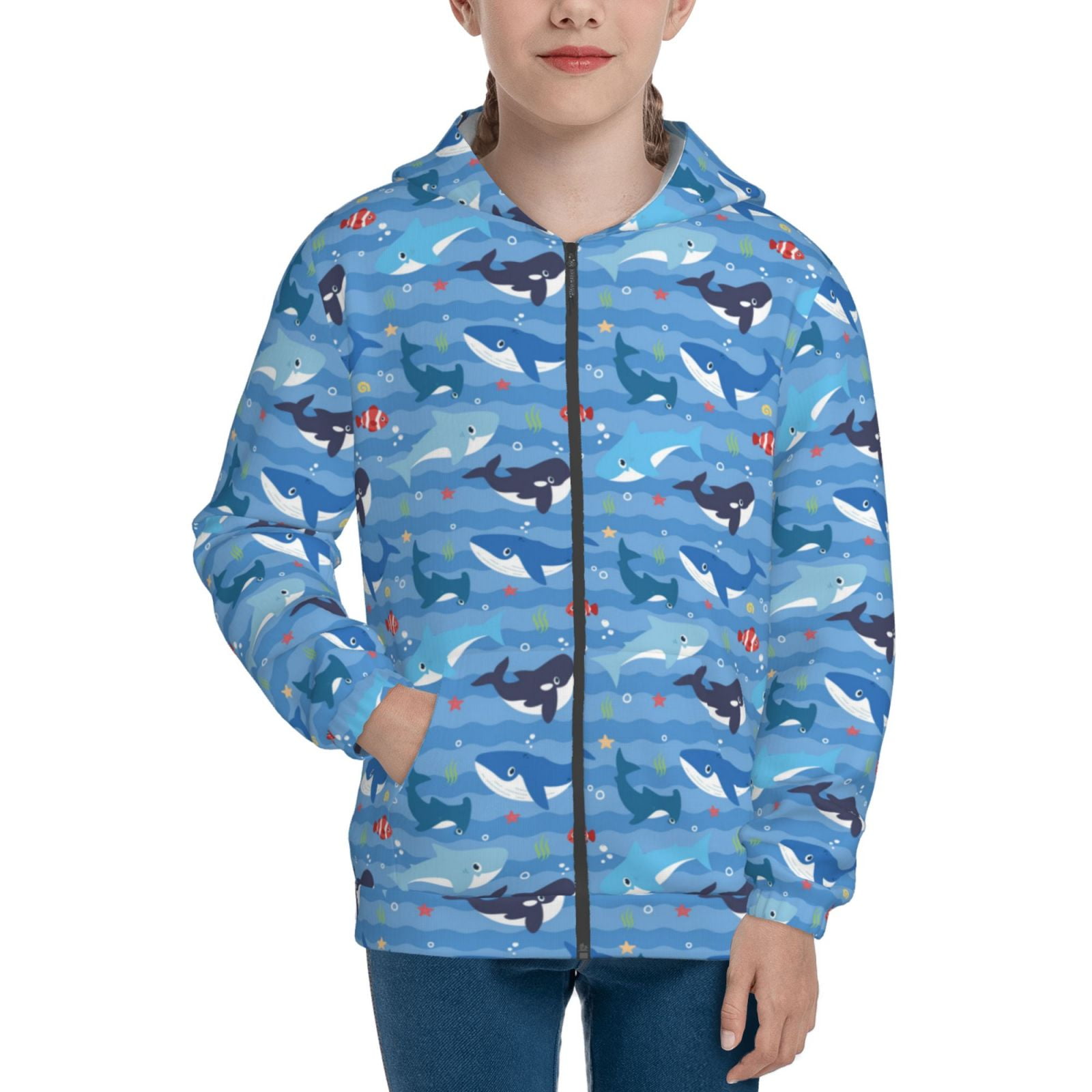 Sigee Blue Fish for Teenage Zip Up Hoodies Long Sleeve Sweatshirts ...
