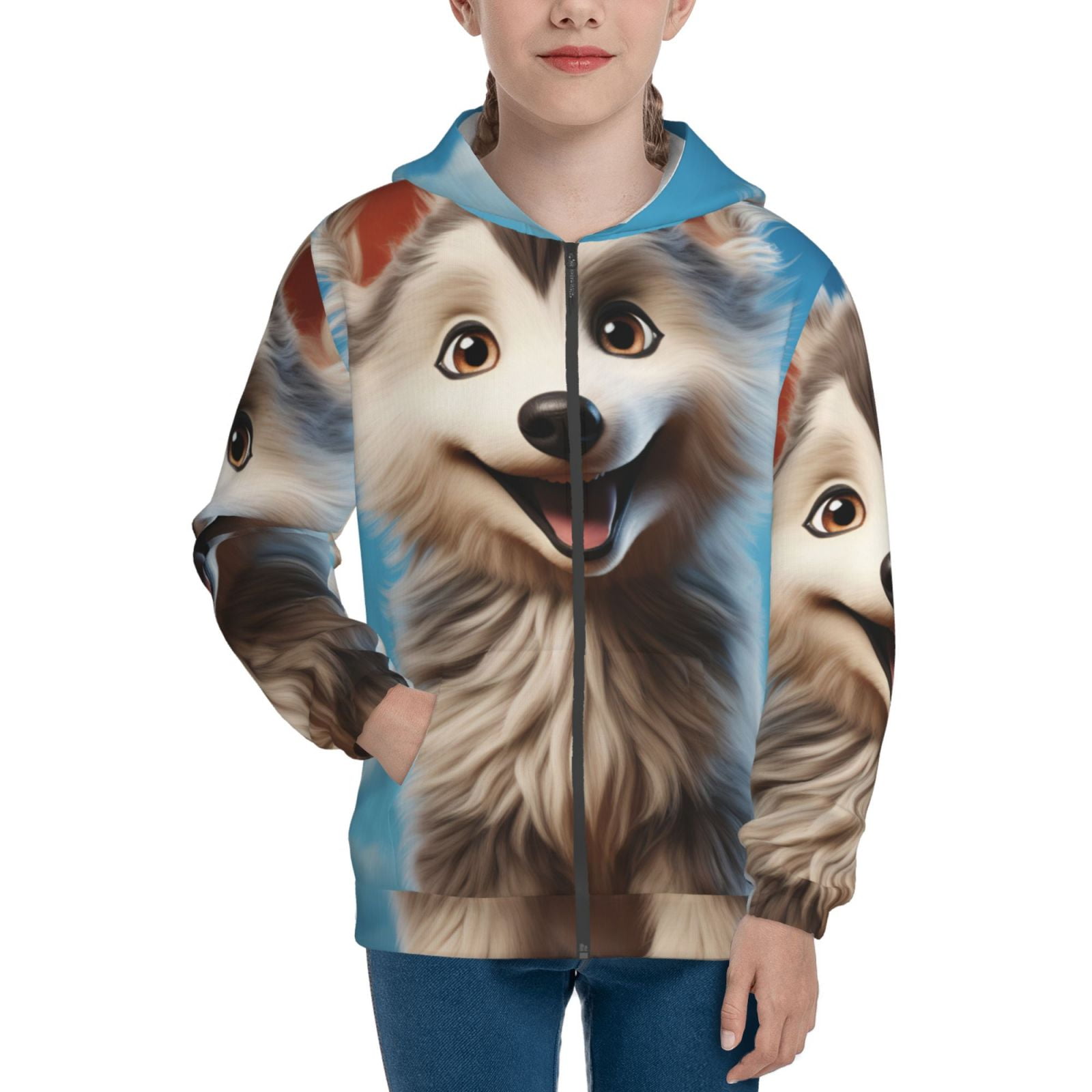 Sigee Blue Sky Cute Wolf for Teenage Zip Up Hoodies Long Sleeve ...