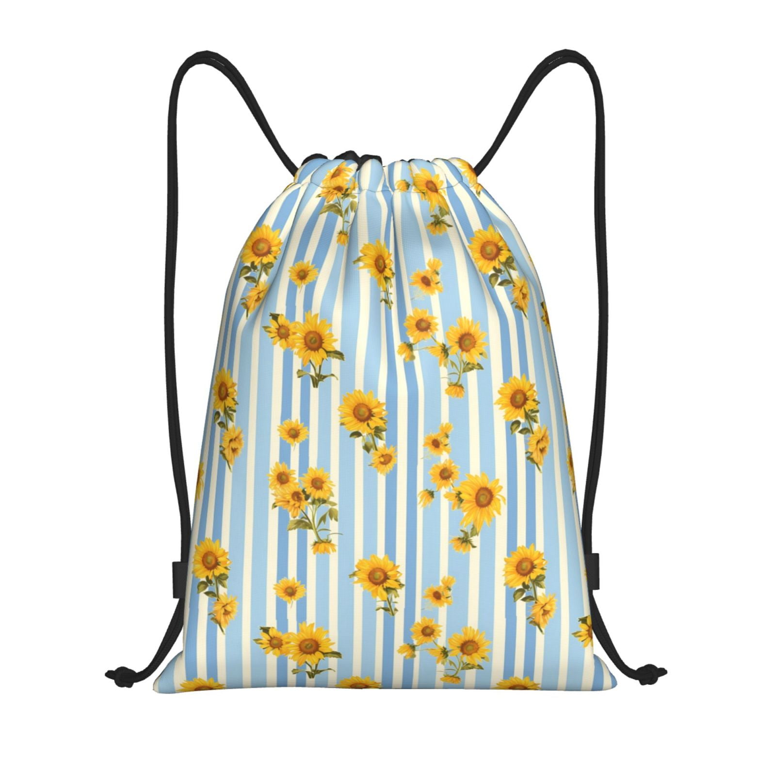 Sigee Blue White Striped Sunflower for Drawstring Bag String Backpack ...