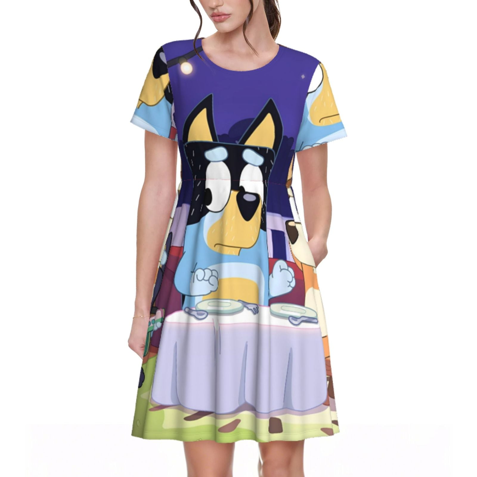 Sigee Bluey (75) for Women's Short Sleeve Dress Relaxed Fit Dress with ...