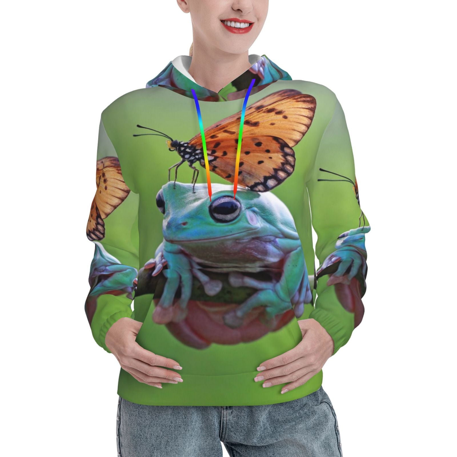 Sigee Butterfly Landing On Head Dumpy Frog for Women's Pullover Hoodie Sweatshirts Adult Casual ...