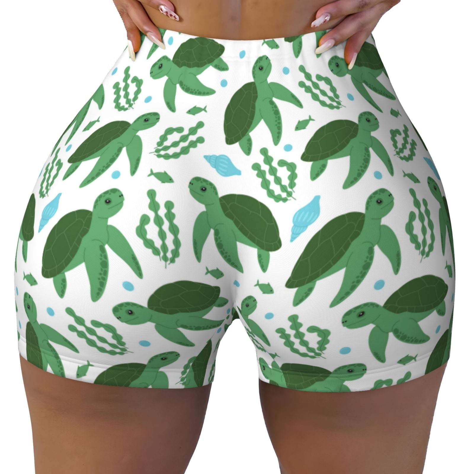 Sigee Cartoon Turtle Print Women's High Waist Workout Shorts - Squat ...