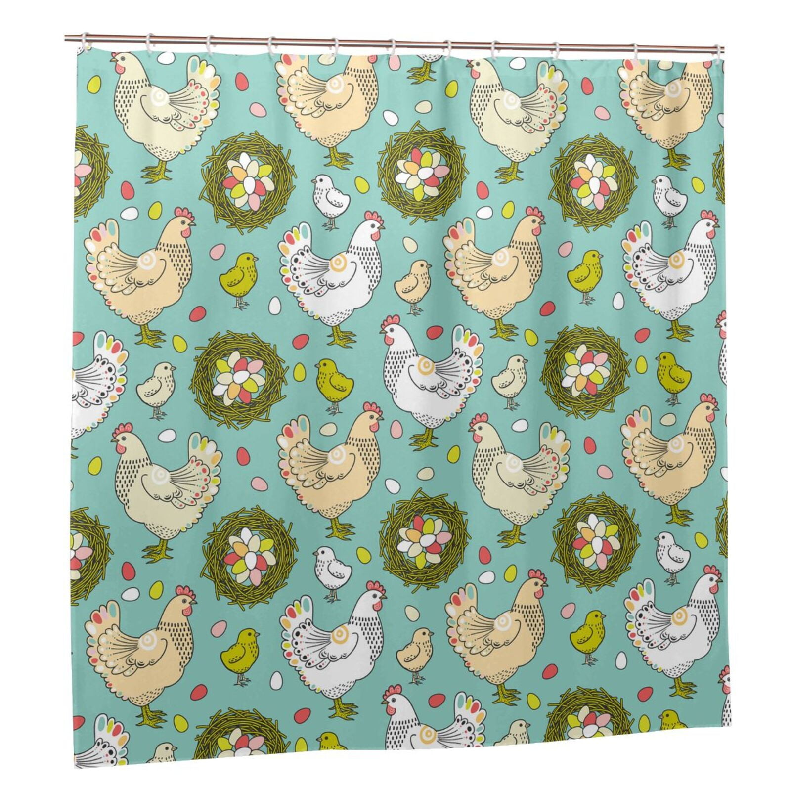 Sigee Chicken Laying Eggs for Waterproof Fabric Shower Curtain 72" W x ...