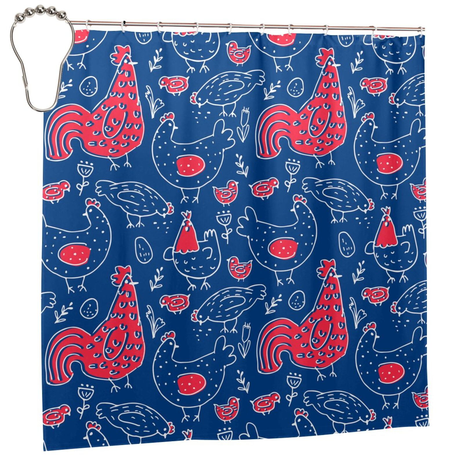 Sigee Chicken and Rooster for Waterproof Fabric Shower Curtain 72" W x ...
