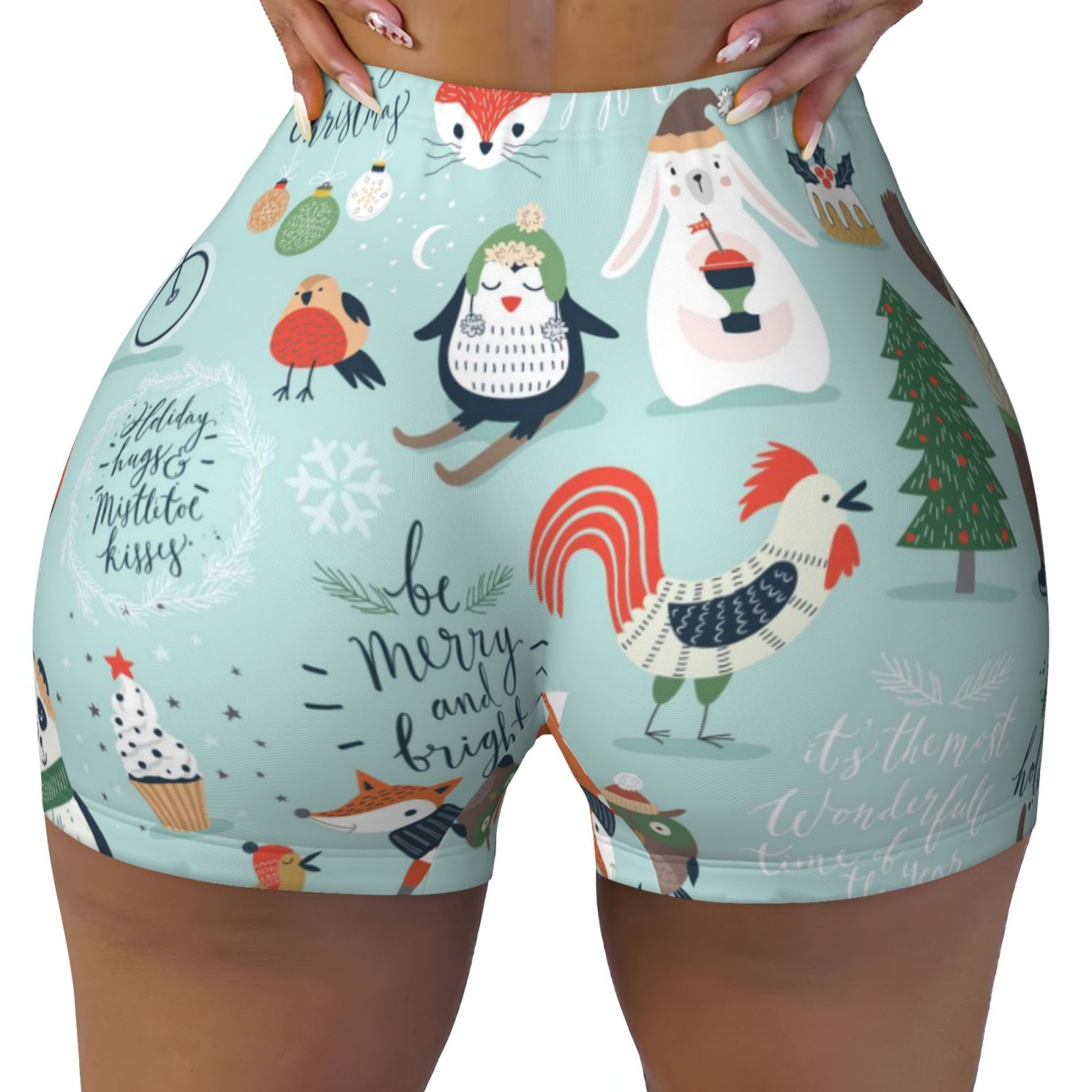 Sigee Christmas Winter Animals Print Women's High Waist Workout Shorts ...
