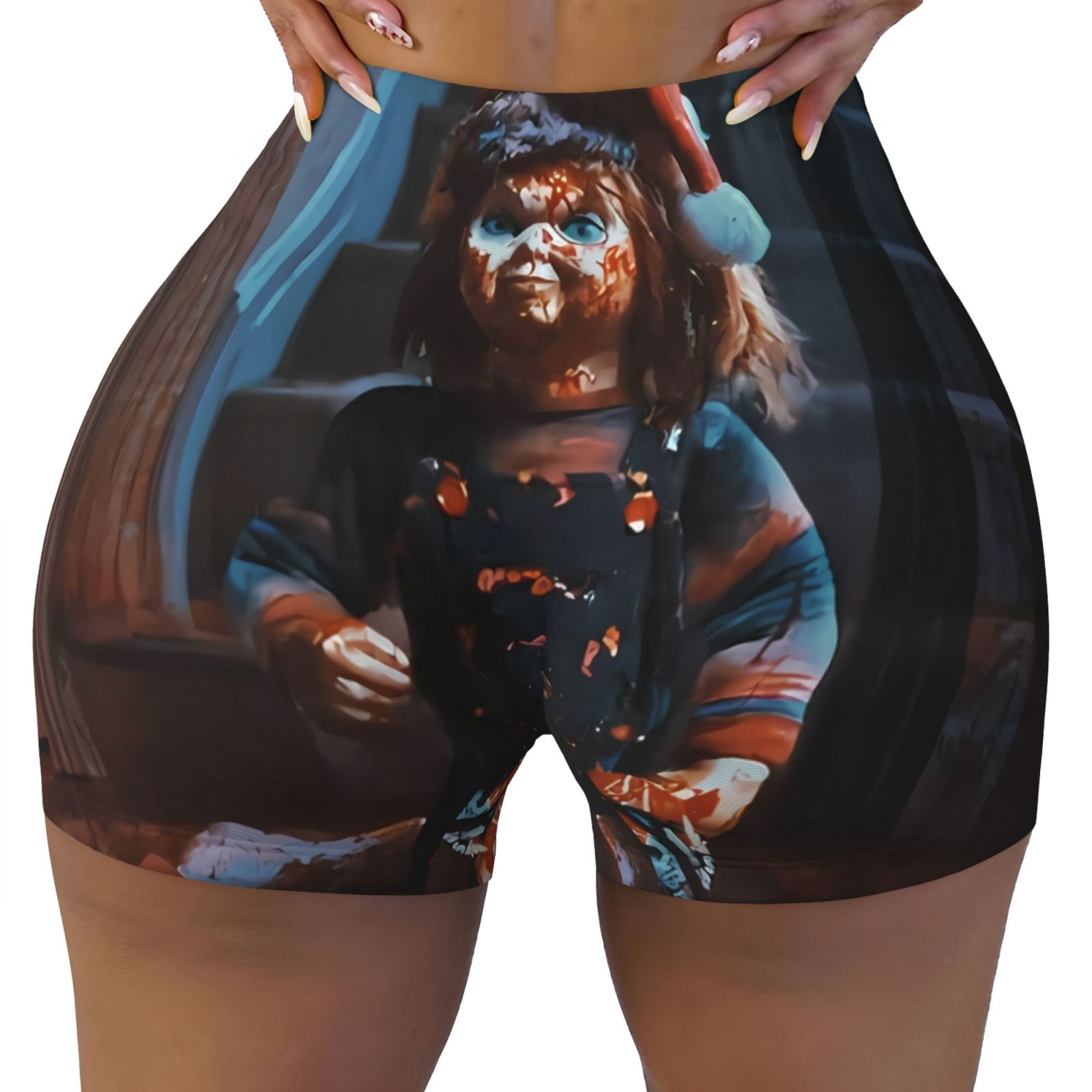 Sigee Chucky Aj Print Women's High Waist Workout Shorts - Squat Proof ...