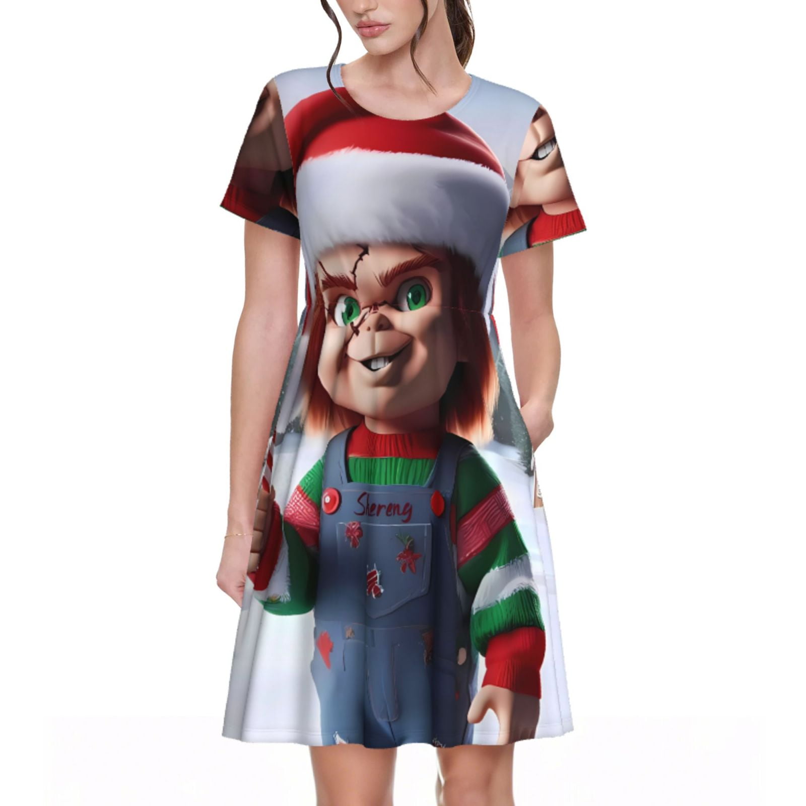 Sigee Chucky Bj for Women's Short Sleeve Dress Relaxed Fit Dress with Pockets - Walmart.com