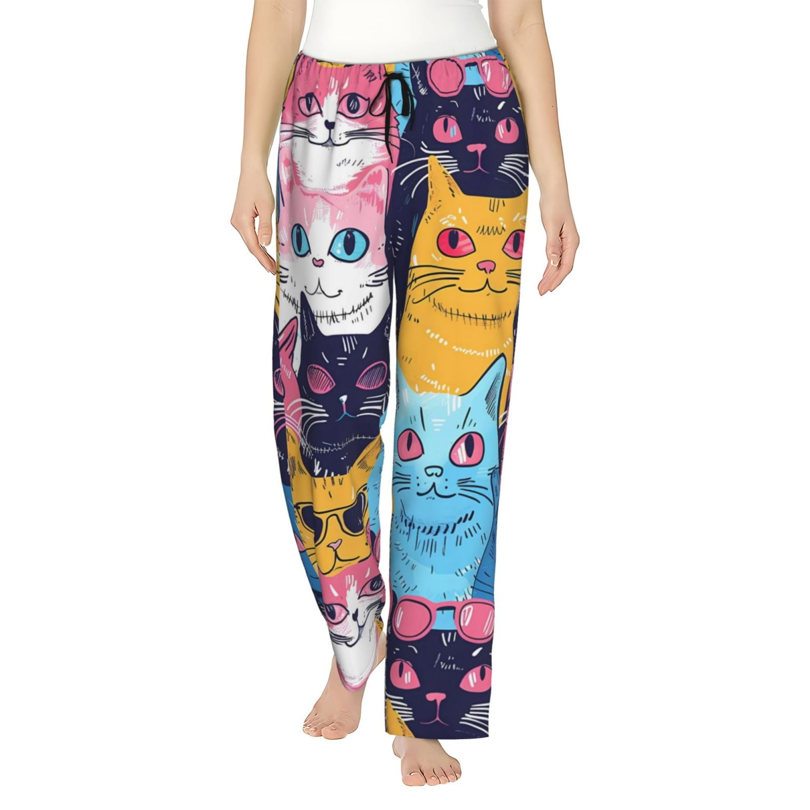 Sigee Colorful Cats Pattern Art print Women's Soft Pajama Pants Lounge ...