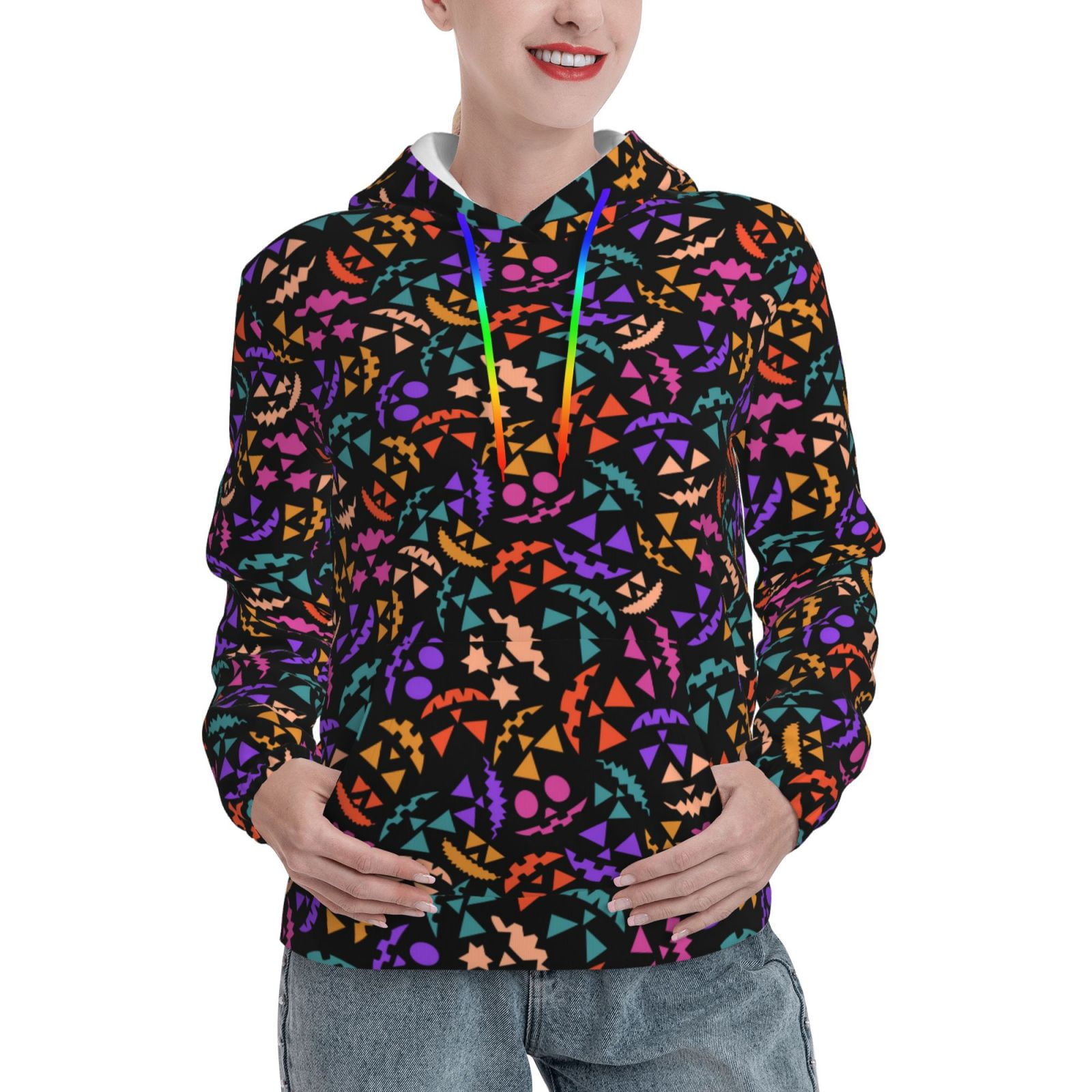 Sigee Colorful Pumpkin Faces for Women's Pullover Hoodie Sweatshirts ...