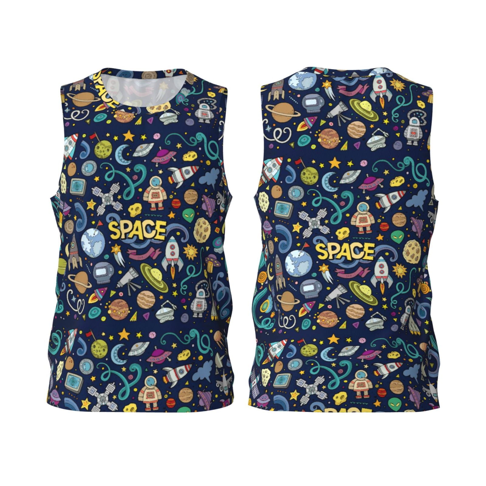 Sigee Colorful Space Print Mens Basketball Jersey Breathable Mesh