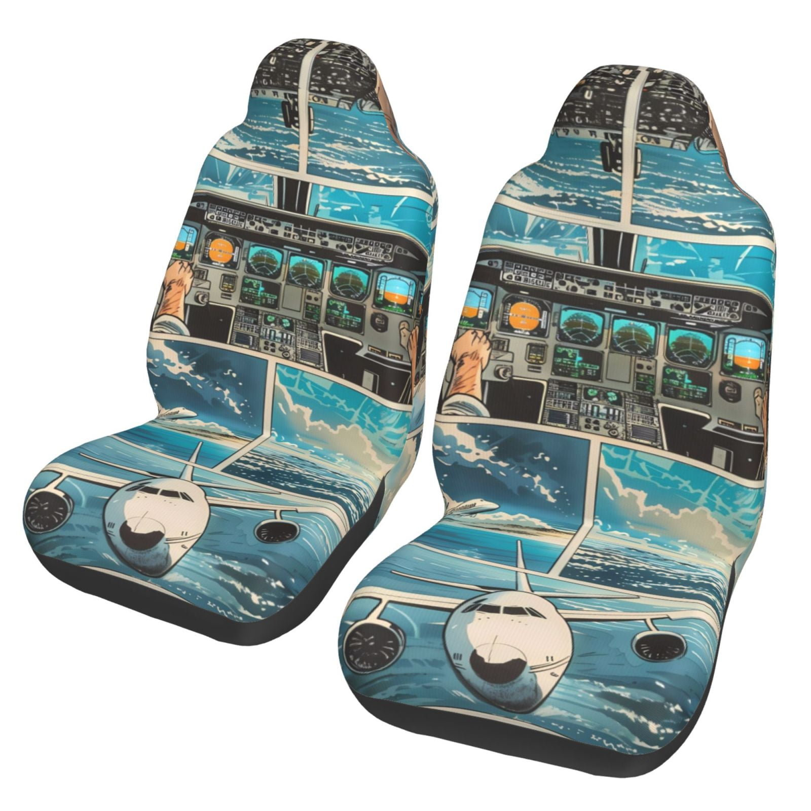 Sigee Comic Airplane Cockpit Illustration for Universal Car Seat Covers ...