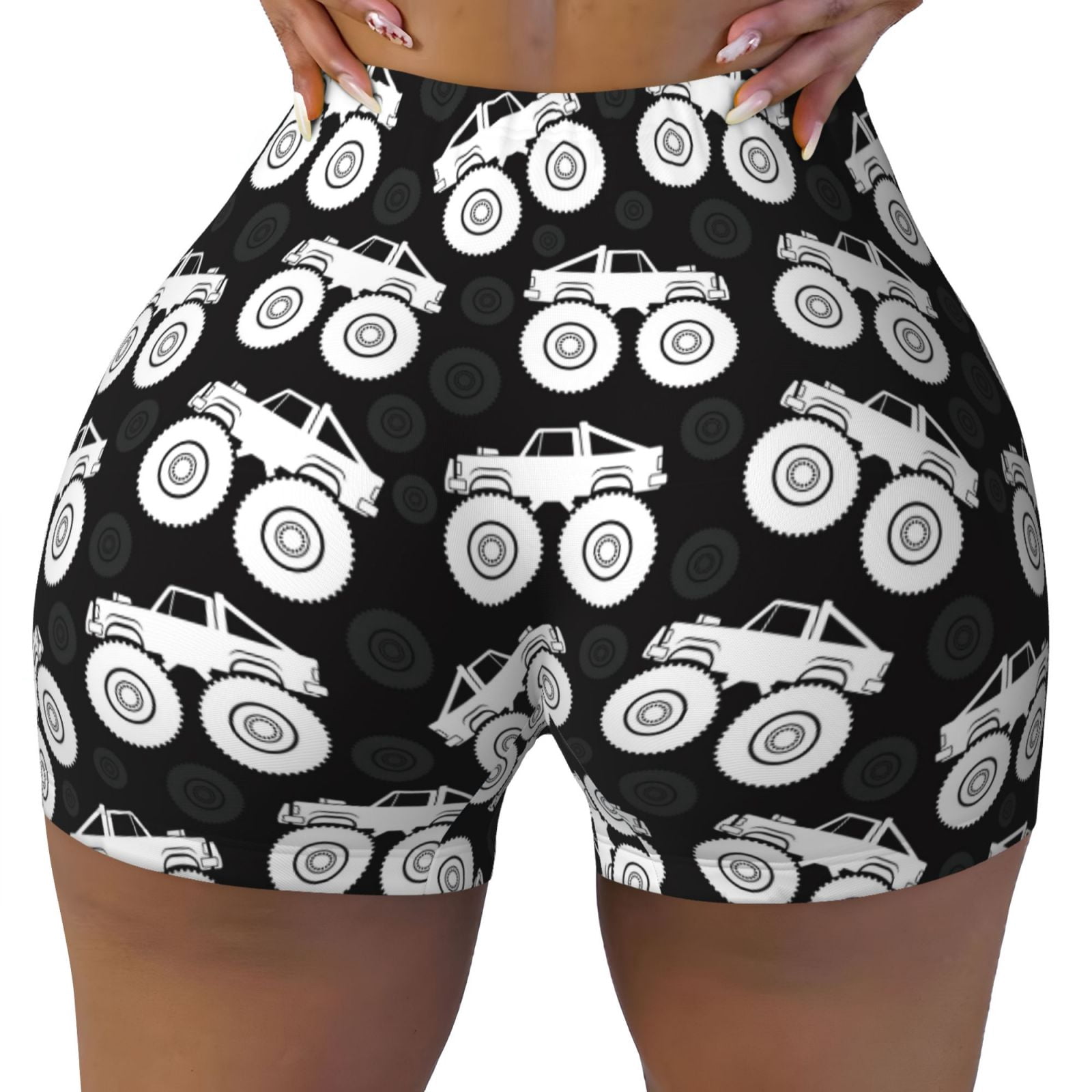 Sigee Cool Car Print Women's High Waist Workout Shorts - Squat Proof ...